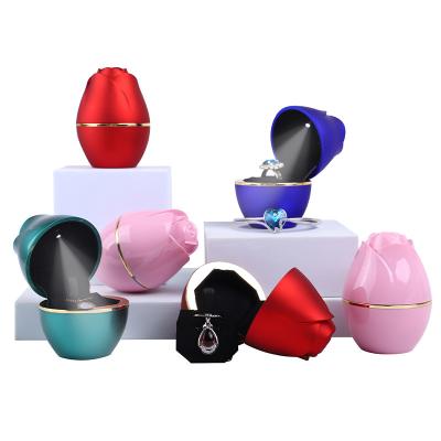 China 2021 Rose Design LED Light Jewelry Packaging Box with Custom Plastic and Velvet Construction for Branded Display for sale