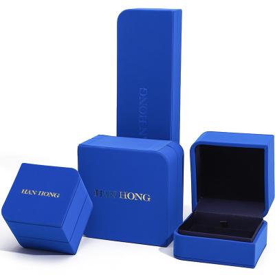 China Custom Rectangle Blue Leather Jewelry Box for Earrings Bracelet Necklace Ring 300000pcs Monthly for sale