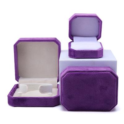 China Customizable Purple Octagonal Velvet Jewelry Box for Necklace Earrings Bracelet Ring 20cm for sale