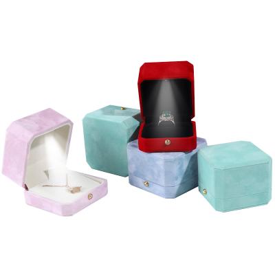 China Custom Velvet Octagonal Jewelry Box with LED Light for Display and Storage for sale