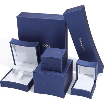 China Custom Logo Octagonal Blue Leather Jewelry Box for Necklace Earrings Ring 80x80mm for sale