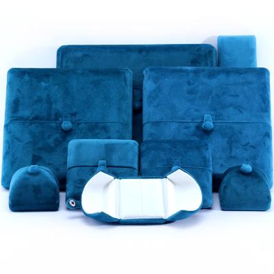 China Elegant Double Door Jewelry Box Blue Velvet Jewellery Storage Case Custom Logo for sale