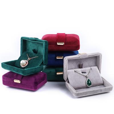 China Custom Logo Velvet Jewelry Box with Gold Buckle for Earrings Necklace Rings 10x10x5cm for sale