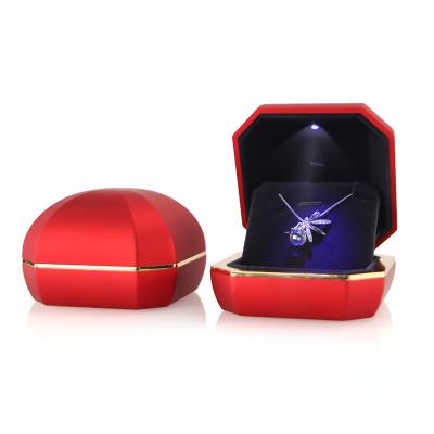 China LED Jewelry Box Round White Light Luxury Bulb Packaging Plastic Velvet Red Bracelet for sale