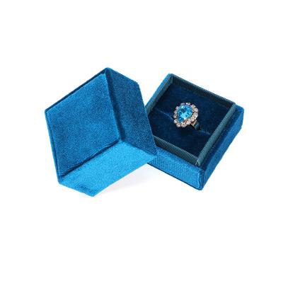 China Light Blue Square Velvet Ring Storage Box Customizable Size Jewelry Display for sale