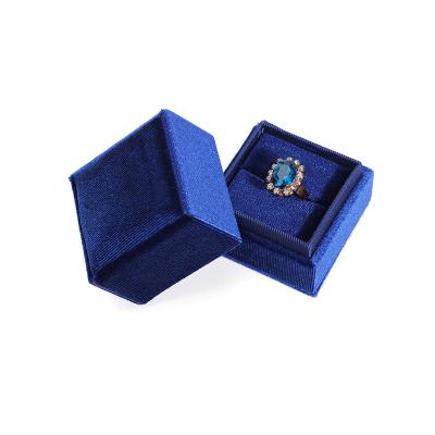 China Hanhong Luxury Custom Blue Square Velvet Ring Box for Wedding Engagement Paper Storage for sale