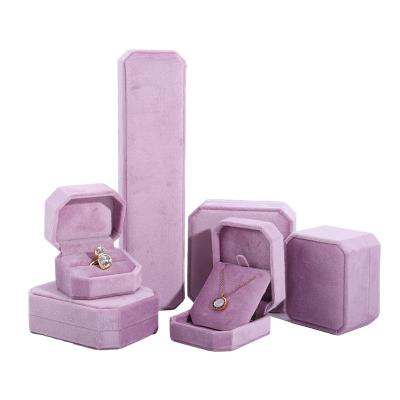 China Custom Logo Velvet Jewelry Box Octagonal Flannel Packaging for Necklace Bracelet Ring 8x8x4cm for sale