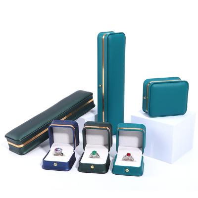 China Custom Logo Dark Green Leather Jewelry Box with Velvet Lining Hanhong Packaging for sale