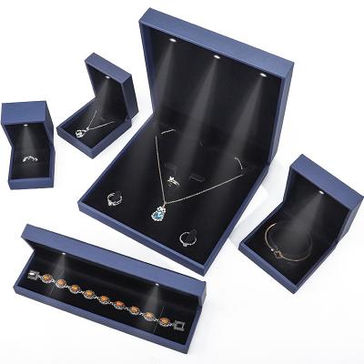 China Custom LED PU Leather Ring Box Brushed Grain Jewelry Box with Light Inside for sale