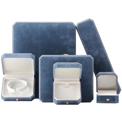 China Custom Light Blue Velvet Jewelry Box for Necklace Bracelet Packaging 300000 pcs Monthly for sale