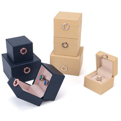 China Blue Four-Leaf Clover Luxury PU Leather Jewelry Box Custom Logo Hot Stamping 8x6x4 Inch for sale