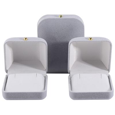 China Hanhong Gray Velvet Rectangle Jewelry Box for Bracelet Earrings Necklace Ring Custom 30x20x10cm for sale