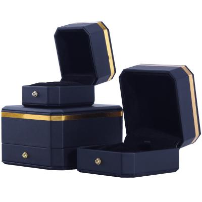 China Octagonal Black PU Leather Jewelry Box Custom Logo Bracelet Necklace Ring Storage 8x8x3 Inch for sale