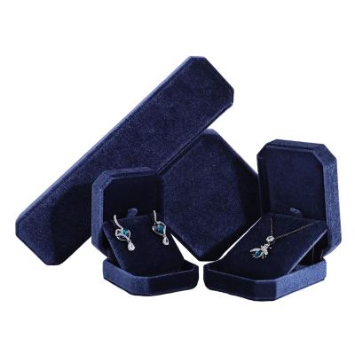 China Handmade Blue Velvet Jewelry Box Octagonal 8 Inch Luxury Storage with Custom Logo for sale