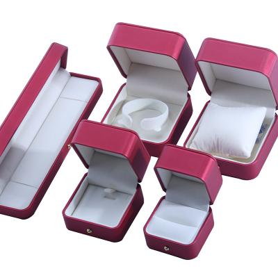 China Custom Red PU Leather Jewelry Packaging Box for Wedding Necklace Earrings Ring 300000pcs Monthly for sale