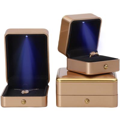 China Custom Light Gold LED Jewelry Box for Bracelet Necklace Earrings Ring Packing 30x20x10cm for sale