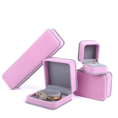 China Custom Pink Velvet Jewelry Packaging Box 6x5.5x5cm Double Layer Ring Bracelet Necklace for sale