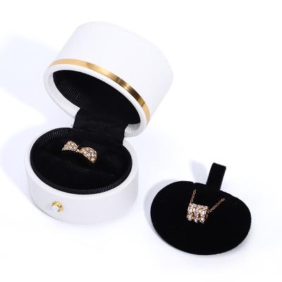 China Custom White PU Leather Jewelry Box Small Travel Portable with Gold Clasp Velvet Lining for sale