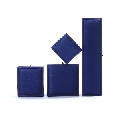 China Custom Blue Leather Jewelry Box for Rings Necklaces Bracelets Wedding Gift for sale