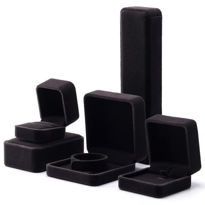 China Custom Logo Square Velvet Jewelry Ring Box Handmade Dark Gray 2x2 Inch for sale