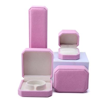 China Customizable Handmade Pink Octagonal Velvet Jewelry Box for Necklace Earrings Bracelet Ring 20cm for sale