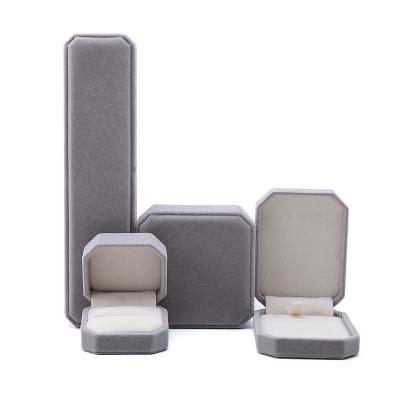 China Handmade Gray Octagonal Velvet Jewelry Box for Necklace Earrings Bracelet Ring 8x8x4 Inch for sale