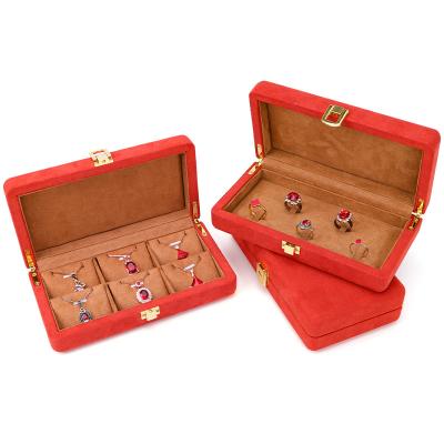 China Custom Orange Microfiber Leather Jewelry Box 19.5×11×5cm with Metal Clasp for Stud Bracelets and Rings for sale