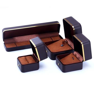 China Coffee Style Leather Jewelry Box for Stud Earrings Necklace Watch Ring Custom Size for sale