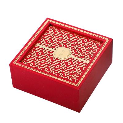 China Custom Chinese Style Red Bracelet Box with Paper & Velvet Construction - Ancient Drawer Design for Holiday Gifts for sale
