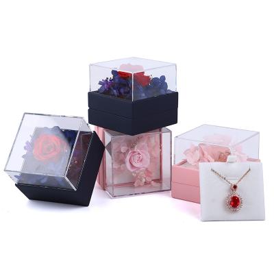 China Luxury Square Rose Jewelry Box 7x7x6.8cm with Embossing for Necklace Presentation and Gift Packaging for sale