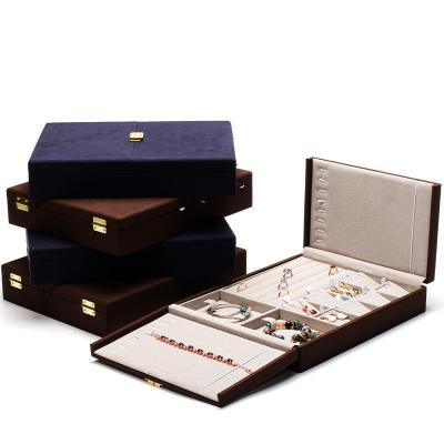 China Custom Blue Microfiber Leather Jewelry Box 29x23x5cm with Dual Opening and Embossing Options for sale