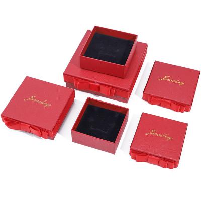 China Custom Eco Friendly Paper Red Jewelry Box with Lid and Base for Necklace Earrings Ring for sale