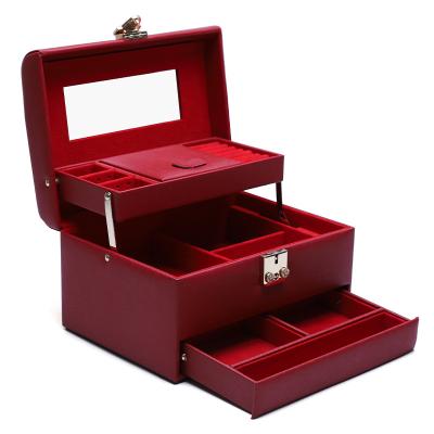 China Red Portable Large Capacity PU Leather Jewelry Organizer with Mirror - 300,000 Pieces Monthly Supply, 5-7 Day Samples for sale