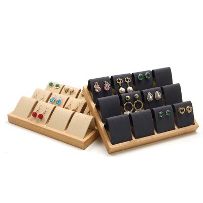 China Custom Wooden Jewelry Display Tray with Velvet Lining - 12 Position Ear Stud Storage, 300,000 Monthly Capacity for sale