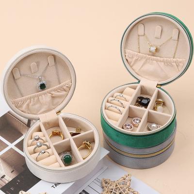 China Custom Round Velvet Jewelry Storage Box Organizer with Zipper - 300,000 Monthly Capacity, 20-Day Production for sale