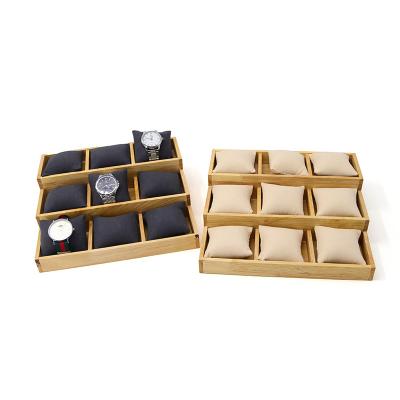 China 3x3 Solid Wood Watch Display Tray with 9 Pillows - Customizable Luxury Exhibition Plate for Retail Showcases for sale