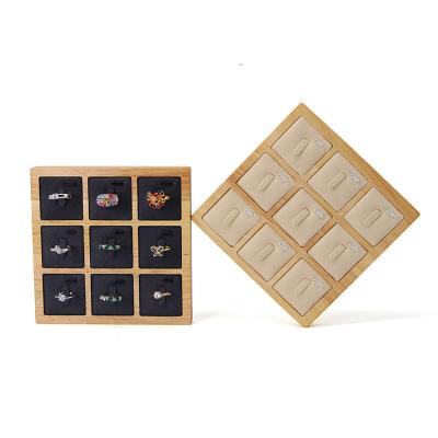China 3x3 Multi-Cell Solid Wood Jewelry Display Tray 9-Position Ear Ring Holder with Custom Logo Options for sale