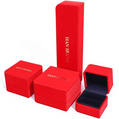 China Red Arc Diamond PU Leather Jewelry Box Velvet Lining Custom Size Luxury Packaging for Gifts for sale