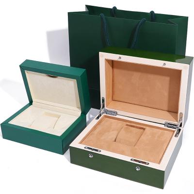 China Custom Dark Green Wooden Watch Box with Tote Bag - 300 MOQ, 20-Day Production, Multiple Logo Options for sale