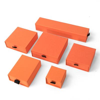 China Rectangular jewellery Box Eco Friendly square paper orange drawer Jewelry Box for sale