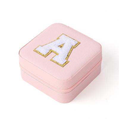 China Portable Small PU Leather Beaded Velvet Pink Jewelry Storage Box 8x6 Inch Compact Organizer for sale