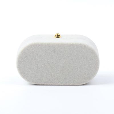 China Custom Gray Velvet Double Ring Box 2 Inch Luxury Wedding Engagement Jewelry Packaging for sale