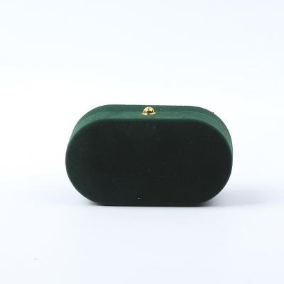 China Wholesale Custom Green Velvet Jewelry Box Double Ring Engagement Packaging with Logo 2 Ring Slot for sale