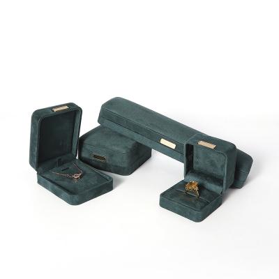 China Octagonal Army Green Velvet Jewelry Box Customizable Flip Box with Golden Patch 8x8 Inch for sale