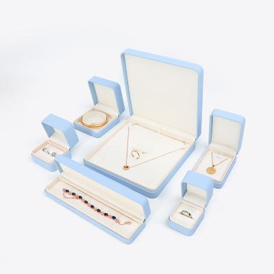 China Light Blue Leather Jewelry Box 30x20x10cm for Necklace Bracelet Earring Ring Set Packaging for sale