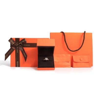 China Orange Cardboard Lid and Base Jewelry Box with Bag for Gift Packaging 10x10x5cm for sale