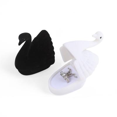 China Personalized Velvet Swan Ring Box Jewelry Packaging for Holiday Gifts 4x4x2 inch for sale