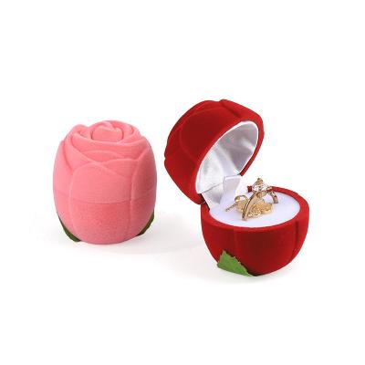 China Customizable Velvet Jewelry Ring Box 8x6x3 inch Red Rose Design for Valentine's Day Gift for sale