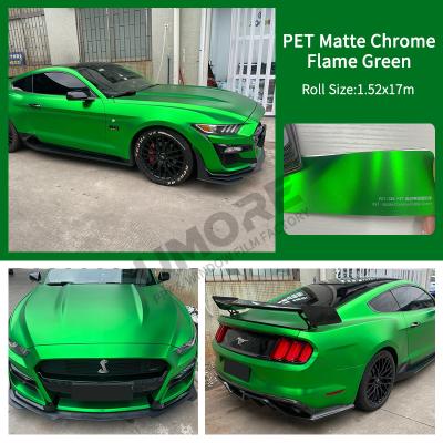 China Matte Chrome Flame Green Vehicle Vinyl Wrap Rolls 6 Mil 150 Micron Body for sale