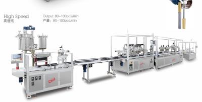 China Two Tanks Liquid Lipstick Filling Machine with production speed at 80-100ppm and ±0.1G precision for sale